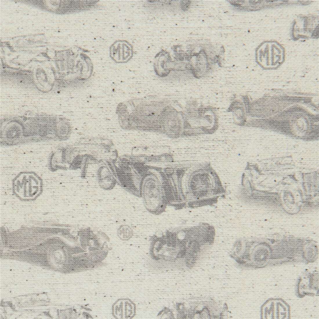 Michael Miller beige fabric with small light grey retro car pattern ...
