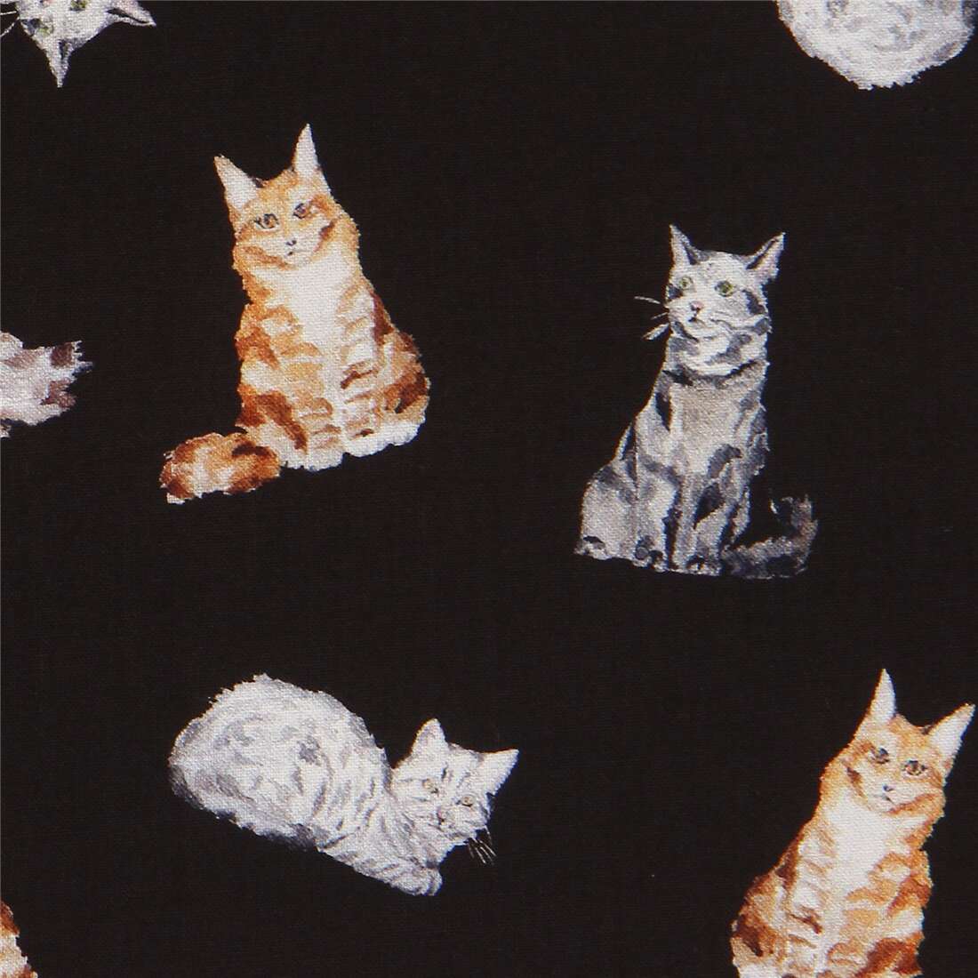 Michael Miller black fabric with tossed cats Fabric by Michael Miller ...
