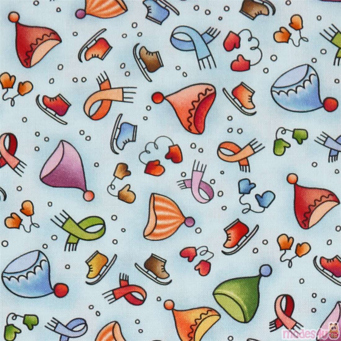 Michael Miller blue cotton fabric hats boots scarf mittens Fabric by ...