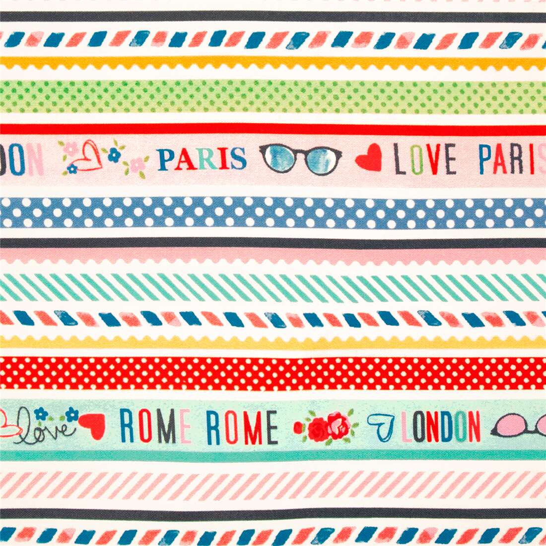 Colorful Stripe Patterns Destinations Paris London Rome Fabric by ...