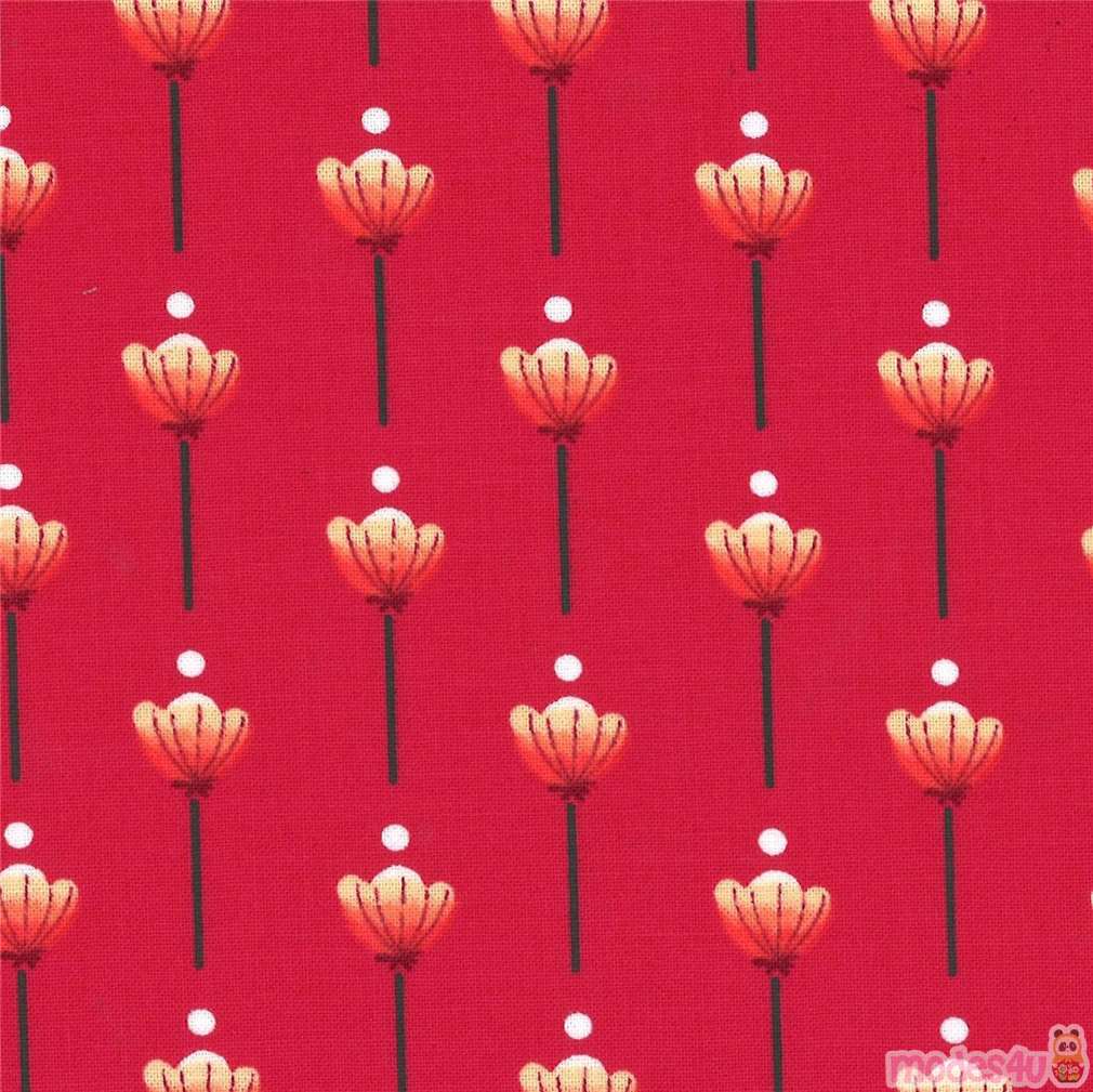 Michael Miller dark pink-red flower and dot fabric Fabric by Michael ...