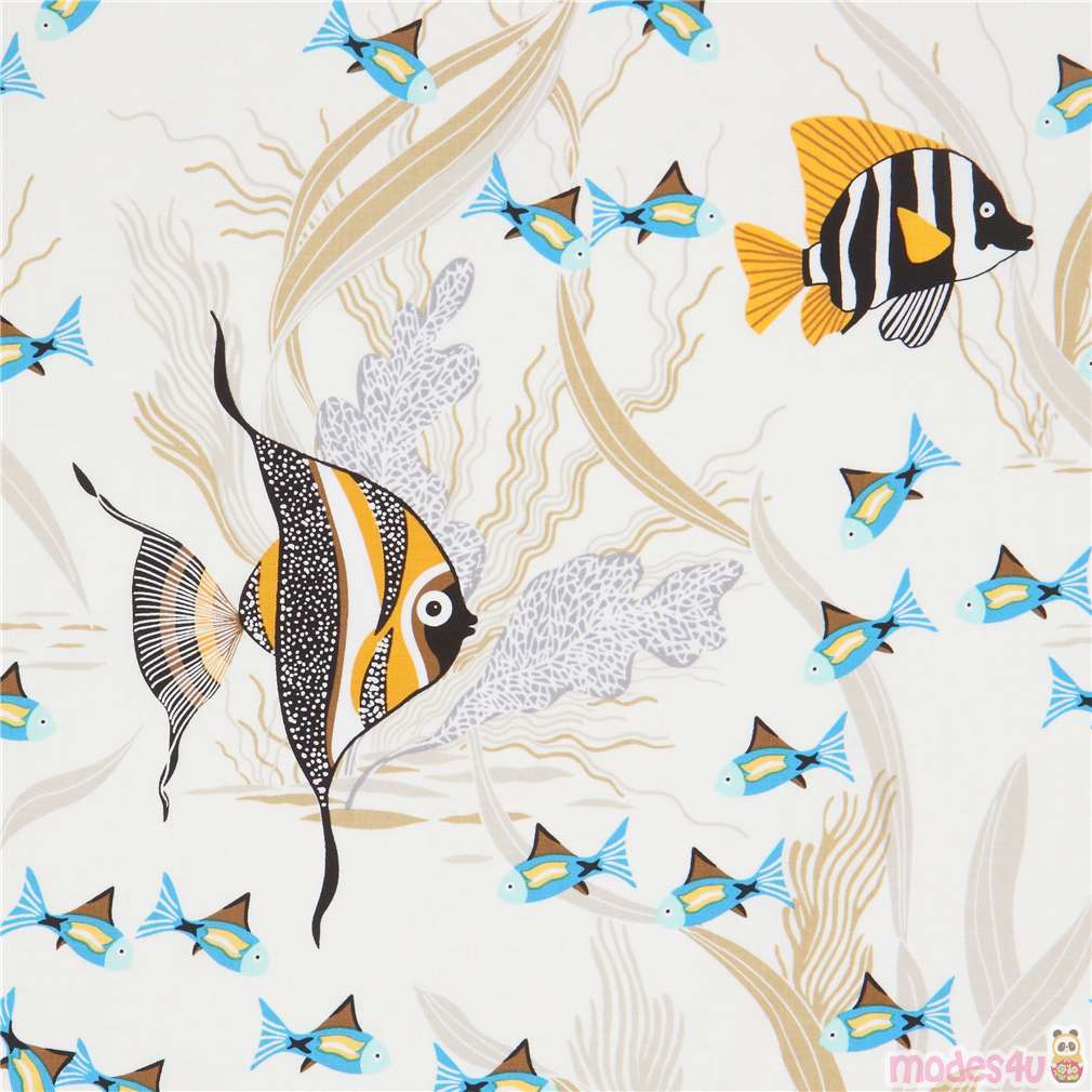 Michael Miller light cream tropical fish fabric Fabric by Michael ...