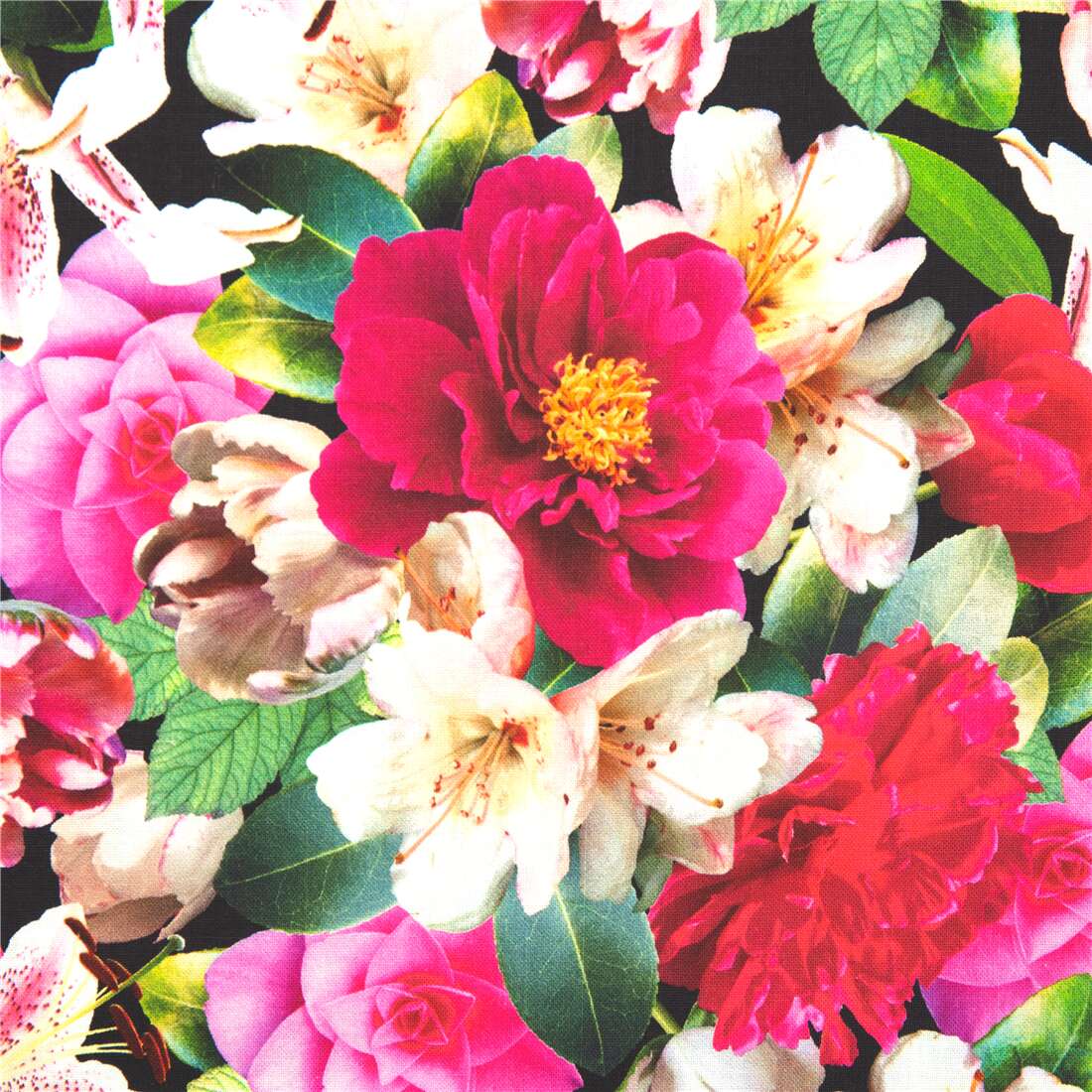 Michael Miller packed flower fabric with lillies Fabric by Michael ...