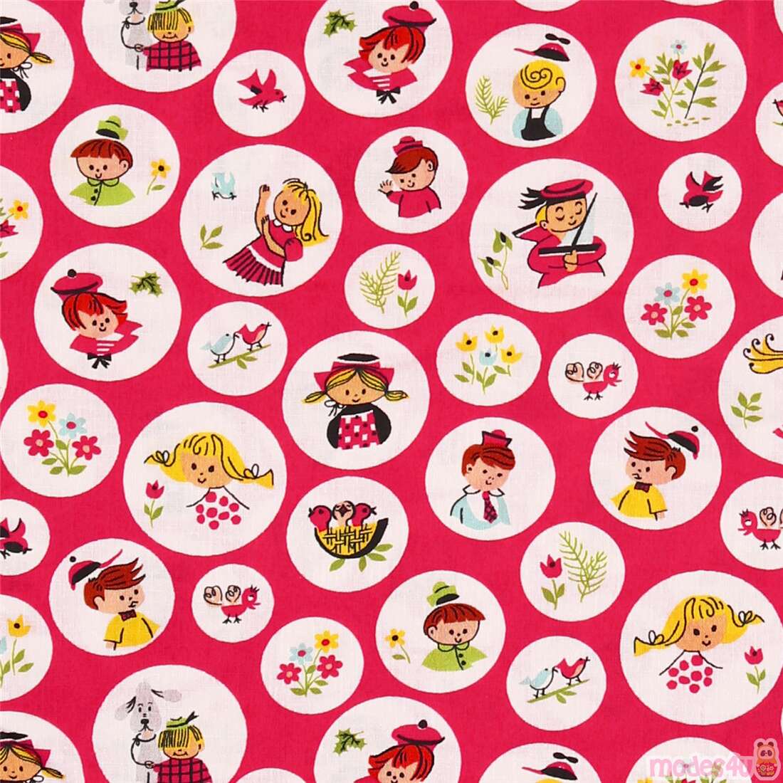 Michael Miller retro red children cotton fabric white circles Fabric by ...
