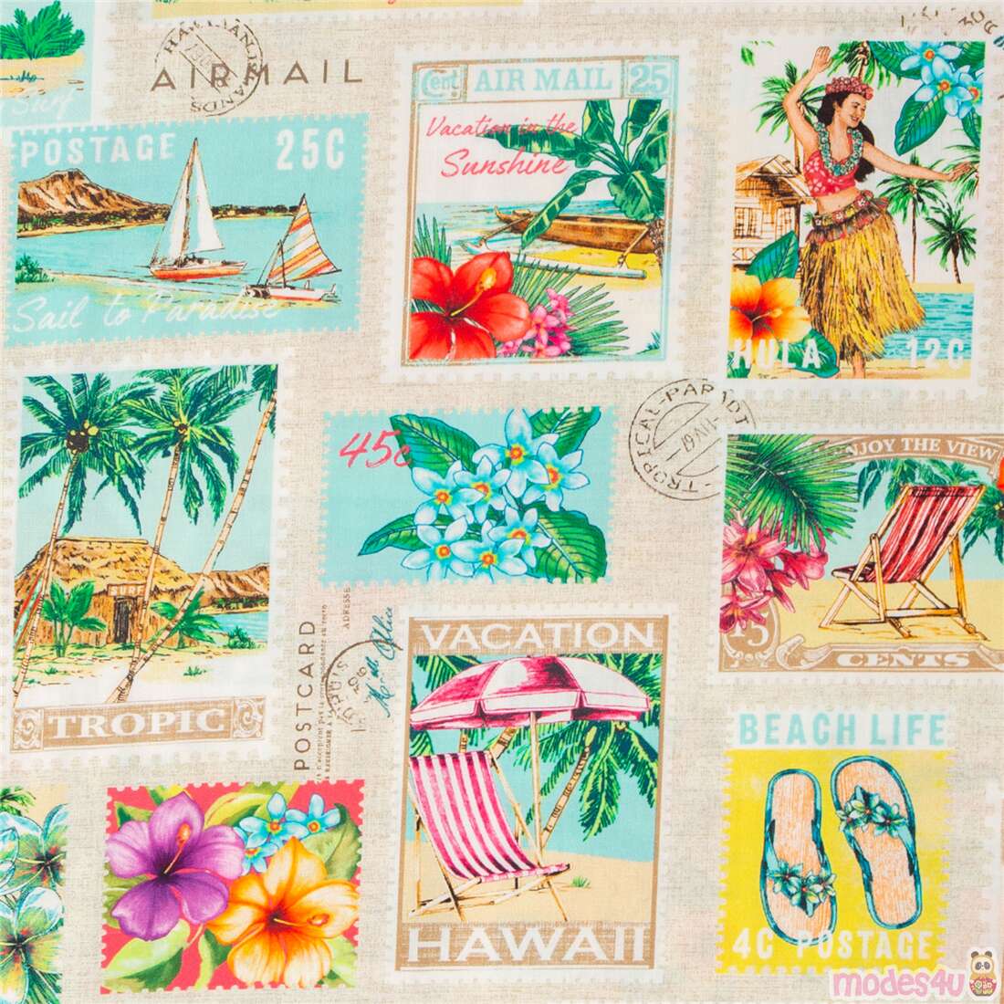 Michael Miller tropical vacation stamp fabric Fabric by Michael Miller ...