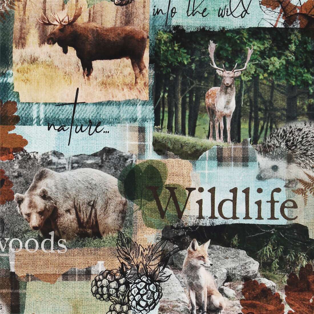 Wildlife Woodland Scapbook Animals Deer Wolf Fabric by Michael Miller ...
