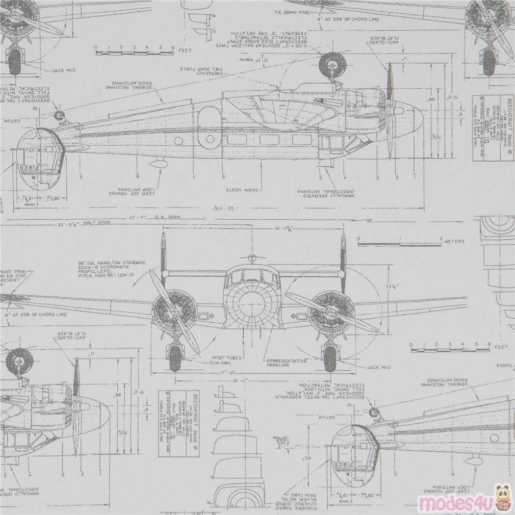 Remnant (26 x 112 cm) - Moda airplane blueprint fabric - modes4u