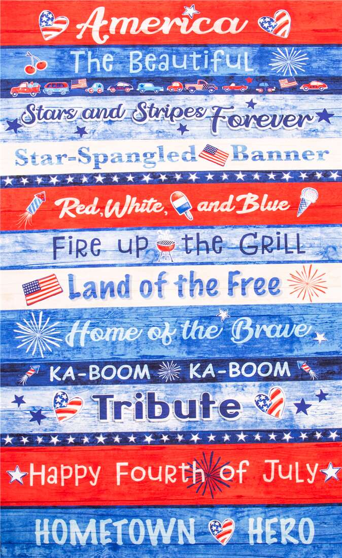 Patriotic Words Fourth of July Stripe Fabric by Michael Miller - modes4u