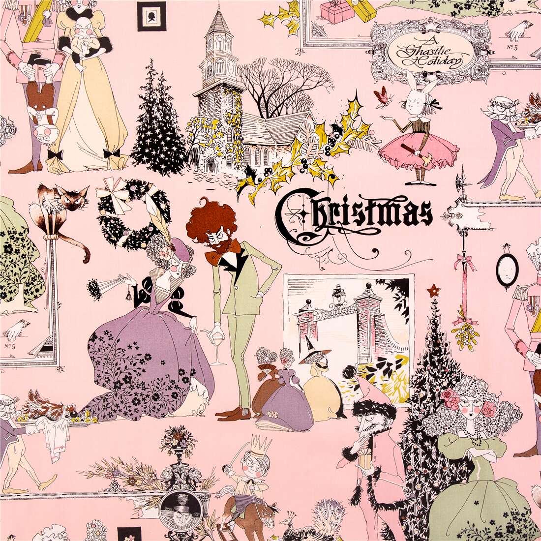 Pink Christmas weird people USA Alexander Henry cotton fabric Fabric by ...