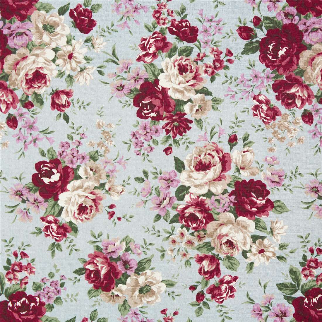Pink and red roses in posy bunches on Blue Canvas Fabric from Japan ...