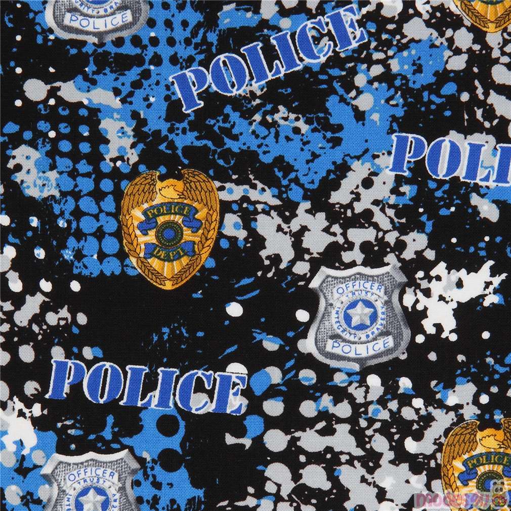 blue police badge cotton fabric Fabric by Japanese Indie - modeS4u