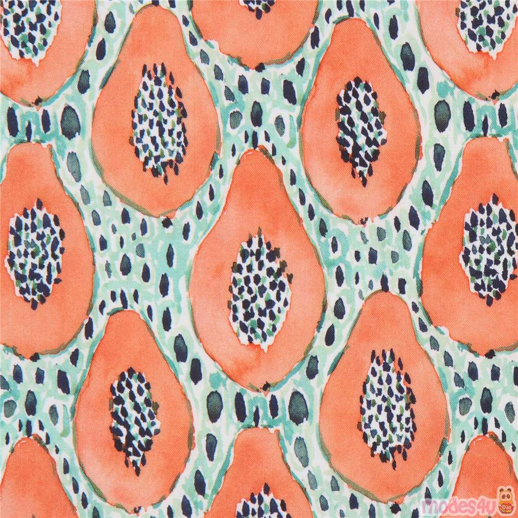 tropical Quilting Treasures papaya fruit fabric in green Fabric by ...