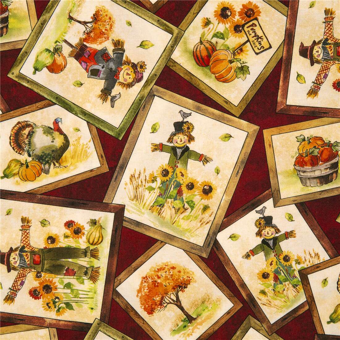 Pumpkin Farms Scarecrows in Frames Fabric by Michael Miller - modes4u