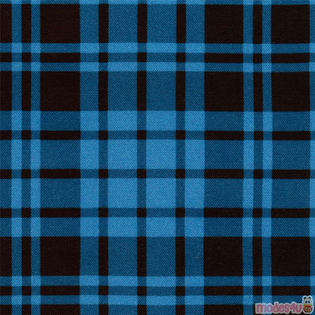 Remnant (28 x 112 cm) - Robert Kaufman blue and black checkered fabric ...
