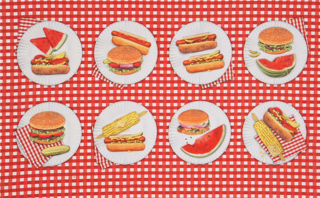Chow Time Checkered Fast Food Fabric by Robert Kaufman Fabric by Robert ...