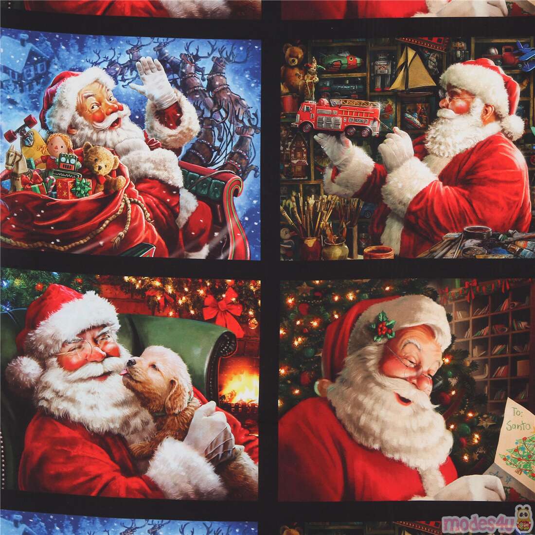 Robert Kaufman colorful Santa Claus Christmas panel fabric Fabric by ...