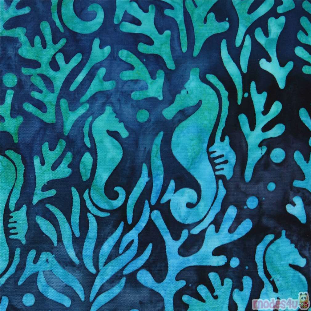 Robert Kaufman dark blue seahorse Batik fabric Fabric by Robert Kaufman ...