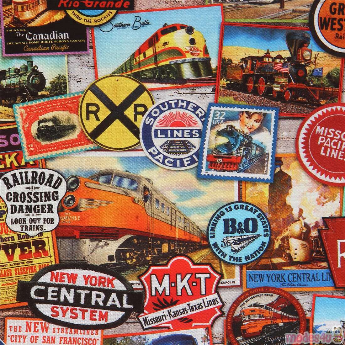 Vintage Classic Train Travel Fabric by Robert Kaufman - modes4u