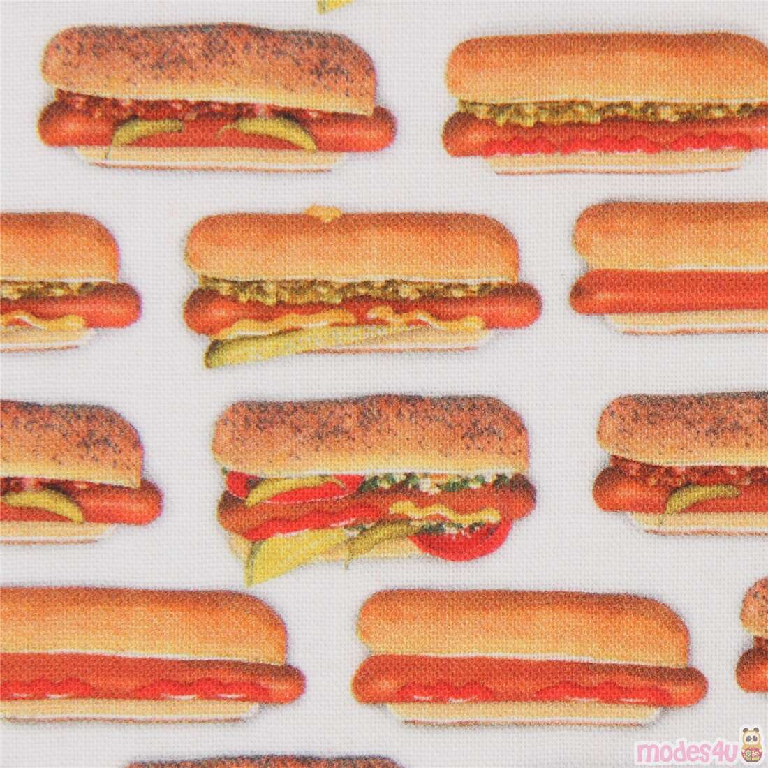 Robert Kaufman hot dog fabric in white Fabric by Robert Kaufman - modes4u