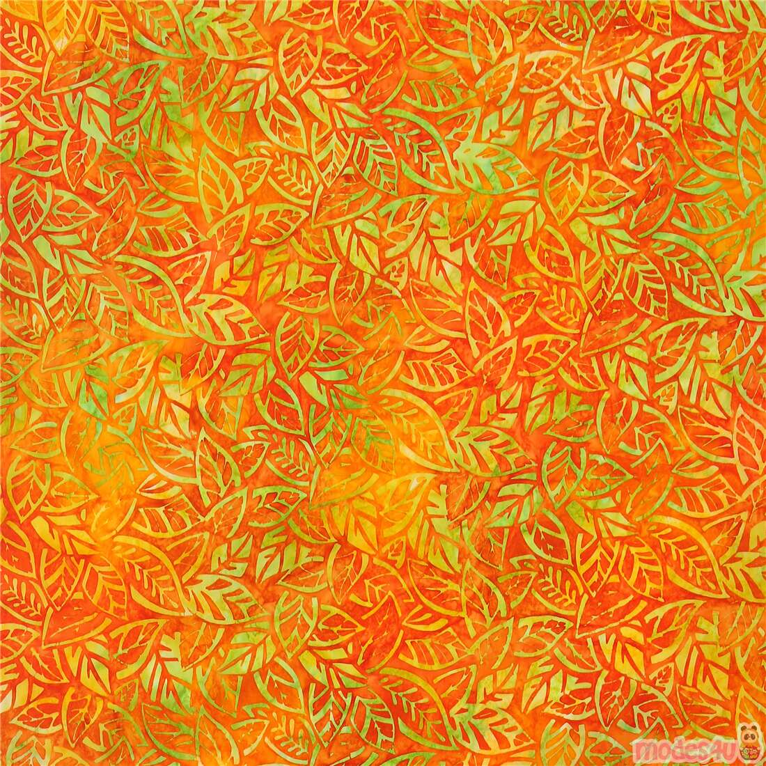 Tissu batik Robert Kaufman orange vif avec pleins de feuilles entassées ...