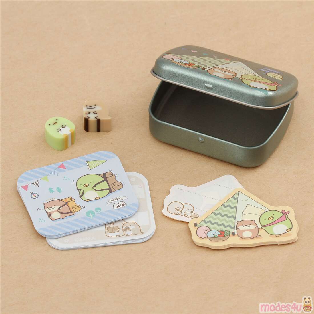 San-X Sumikkogurashi penguin mini eraser and memo notes with green case ...