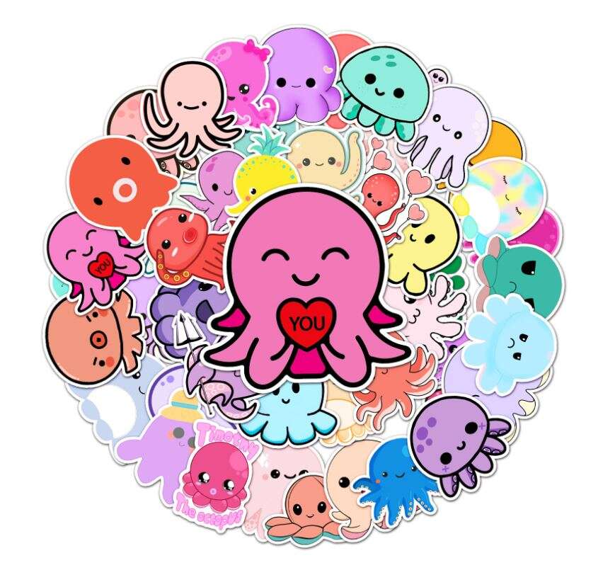 Sea creatures 50 unique octopus designs cute flake stickers diecuts ...