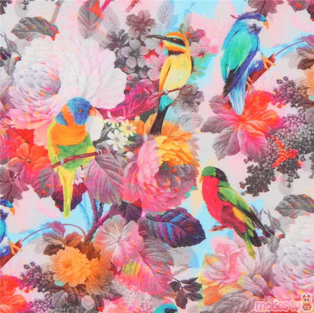 Stof France colorful bird and flower fabric Fabric by Japanese Indie ...