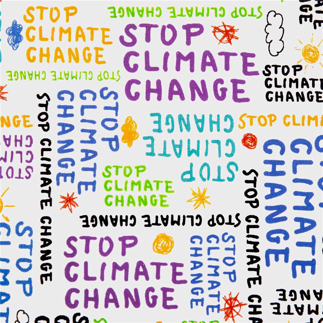 Stop Climate Change Colourful Text Fabric by Michael Miller Fabric by ...