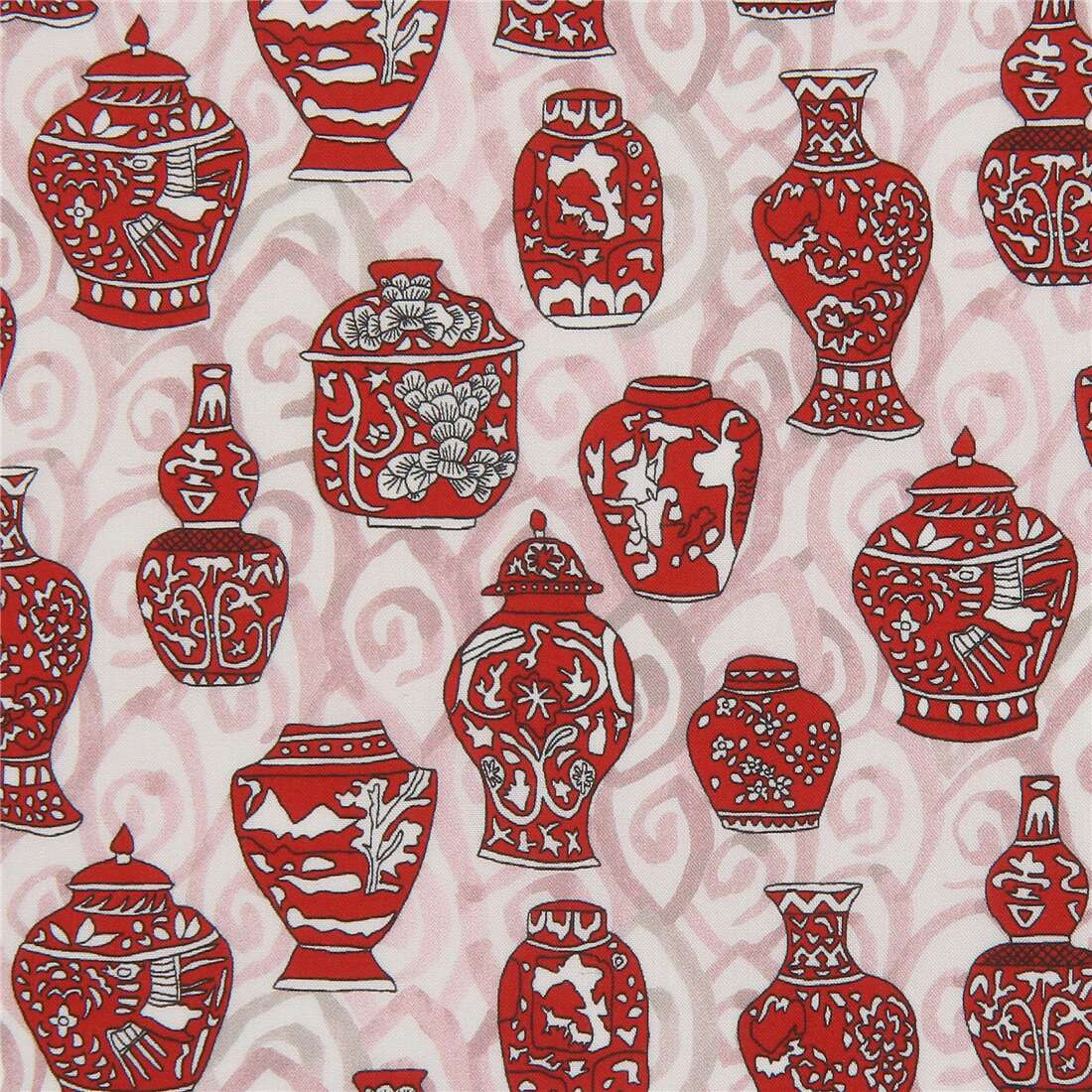 Red Painted Porcelain Vases Tana Lawn Fabric by Liberty Fabrics - modes4u
