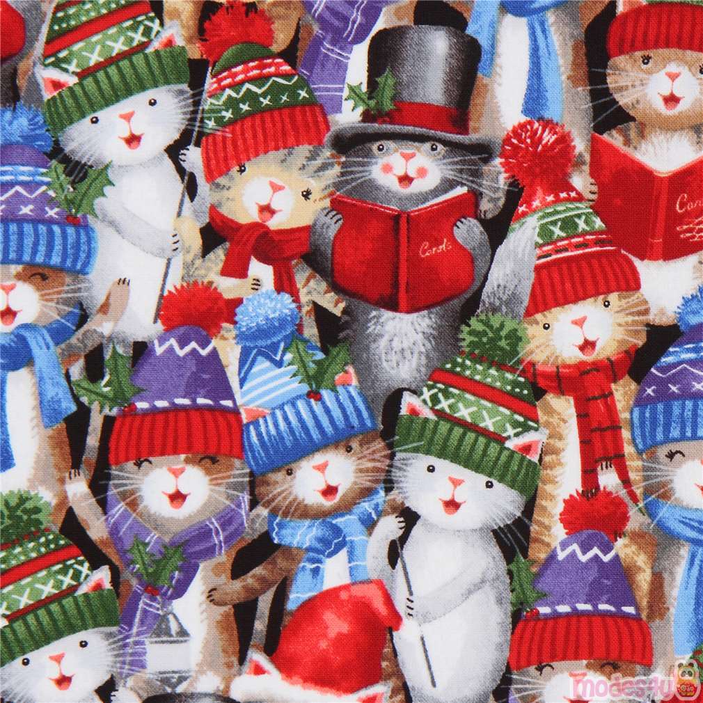 Timeless Treasures Christmas fabric with winter cats Fabric by Timeless ...