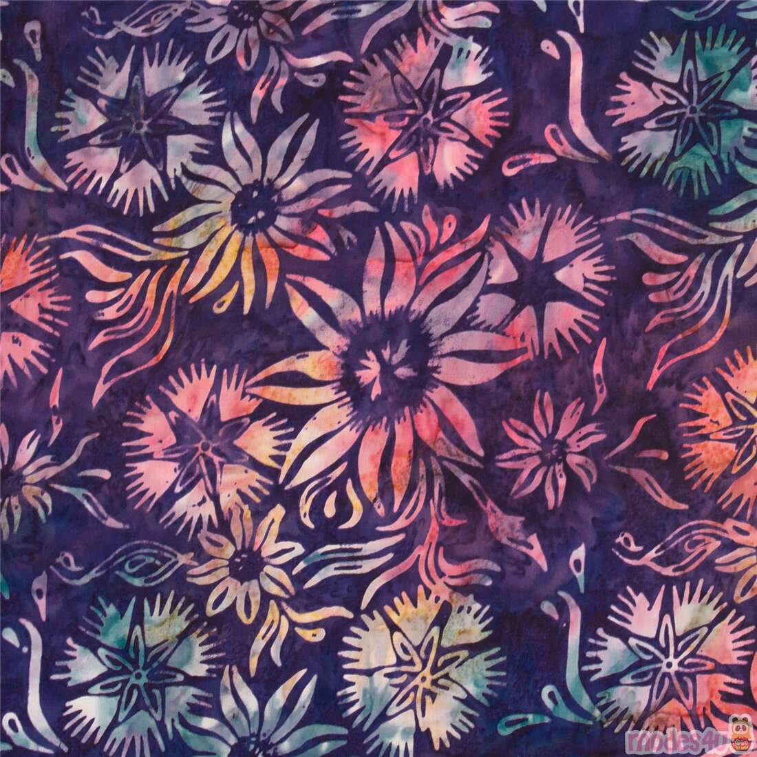 Timeless Treasures flower batik fabric in dark purple Fabric by ...