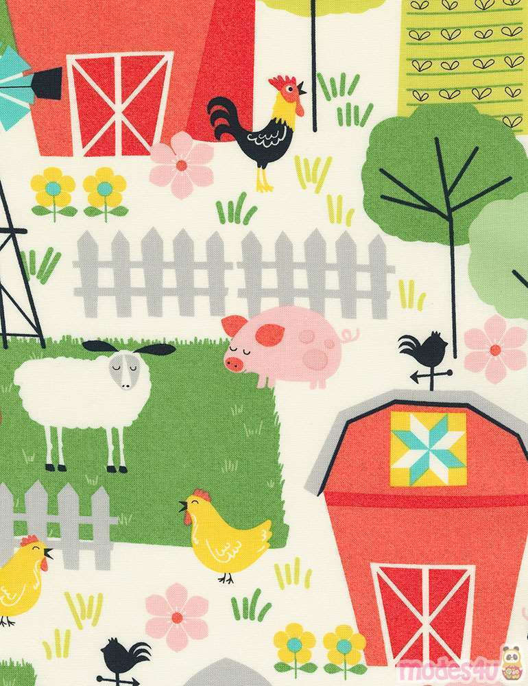 Remnant (34 x 112 cm) - Timeless Treasures light cream farm animal ...