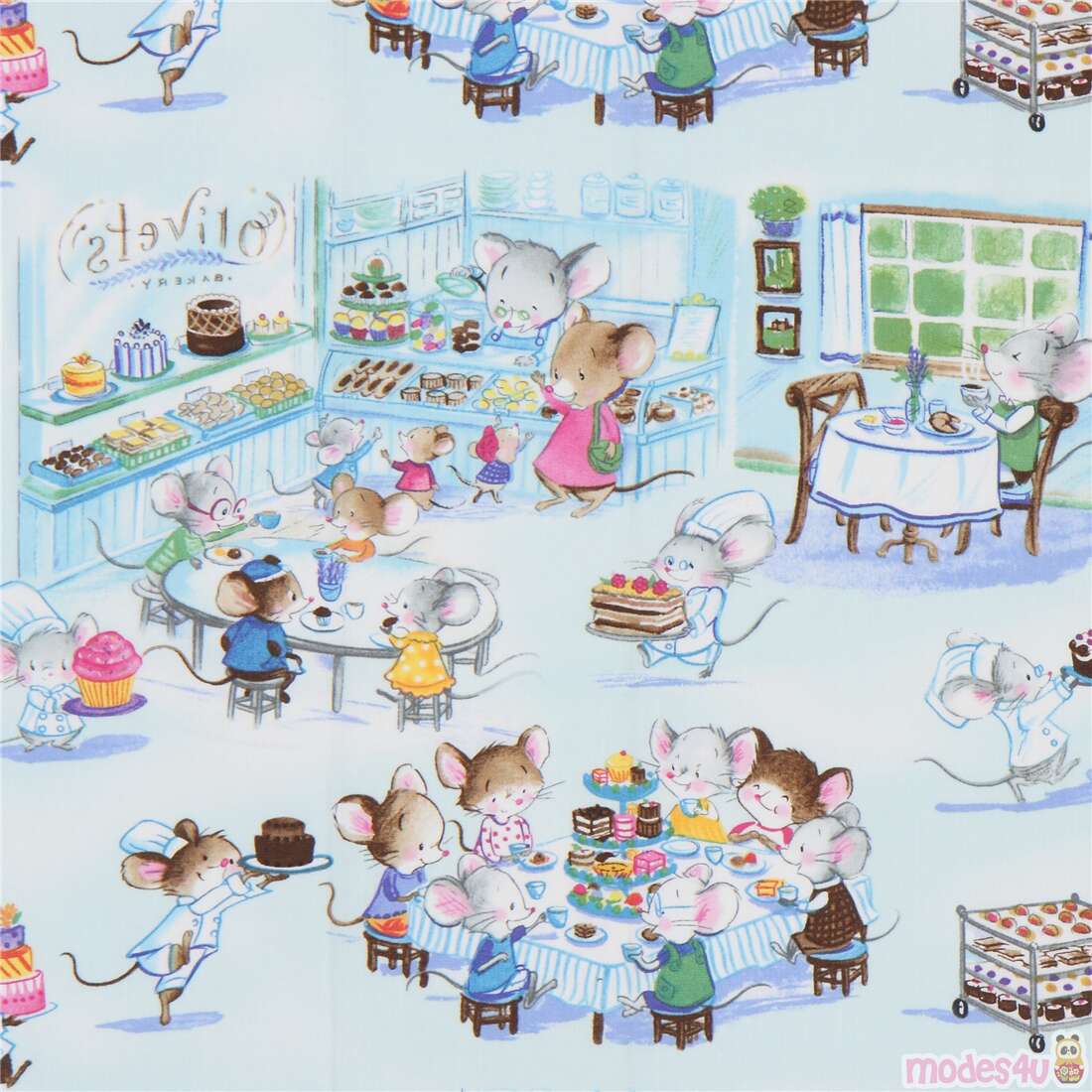 Remnant (39 x 112 cm) - Timeless Treasures mouse cafe fabric in light ...