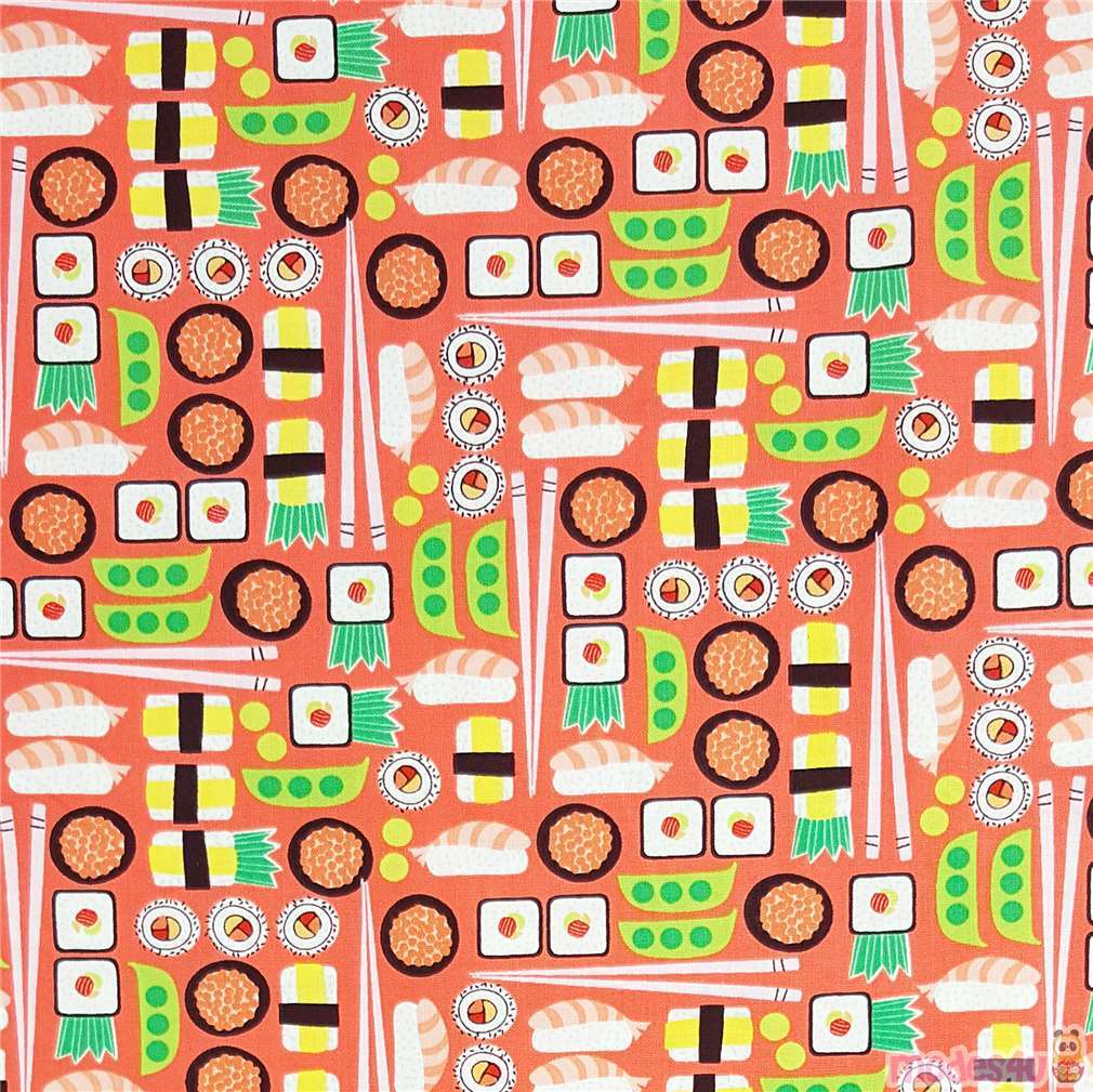 Timeless Treasures orange sushi and Japanese food fabric Fabric by ...