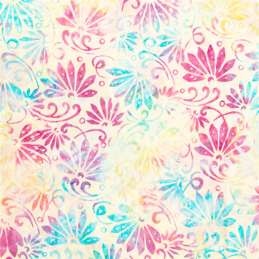 tela batik atado despintado flor abanico rosa azul Fabric by Timeless ...