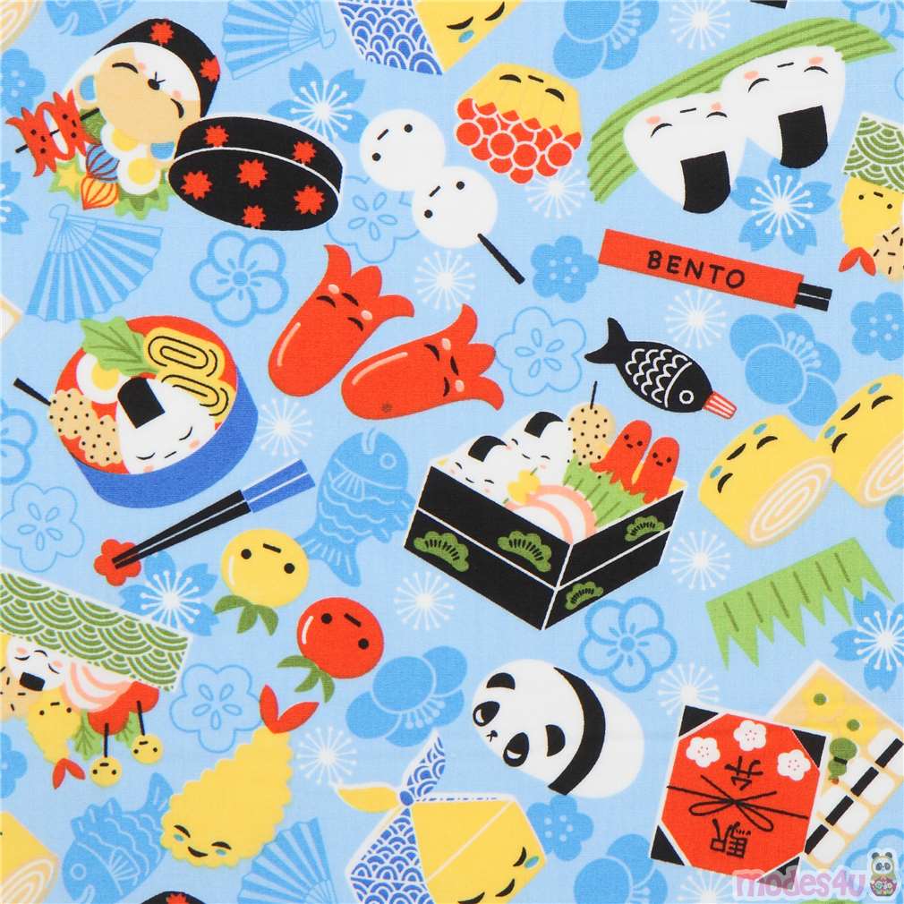 Remnant (40 x 112 cm) - Trans-Pacific Textiles blue bento food fabric ...