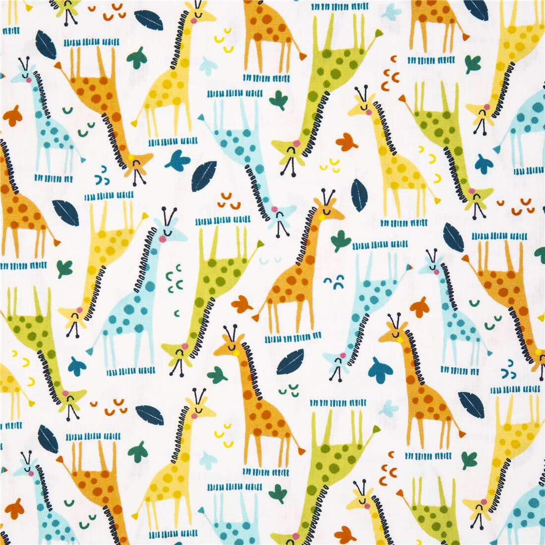 Tumbling colorful giraffes white cotton fabric Michael Miller Fabric by Michael Miller - modes4u