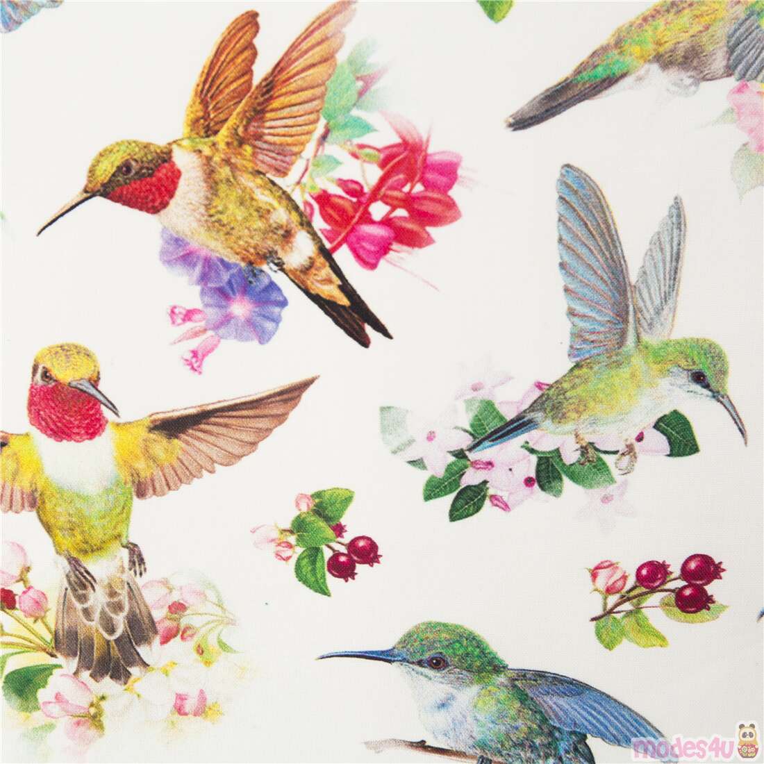 White Hummingbirds flowers rainbow Quilting Treasures fabric Fabric by ...