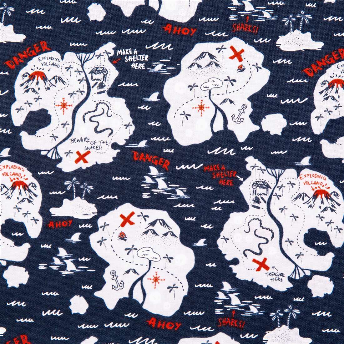 Danger Pirate Island Treasure Map Fabric by Timeless Treasures - modes4u