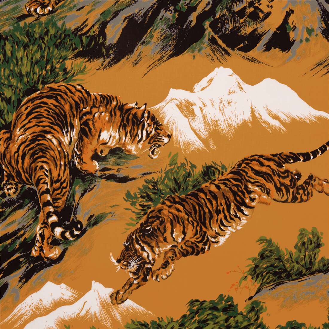 Tora Tigers Painted Wild Outdoors Mountains Fabric by Alexander Henry ...