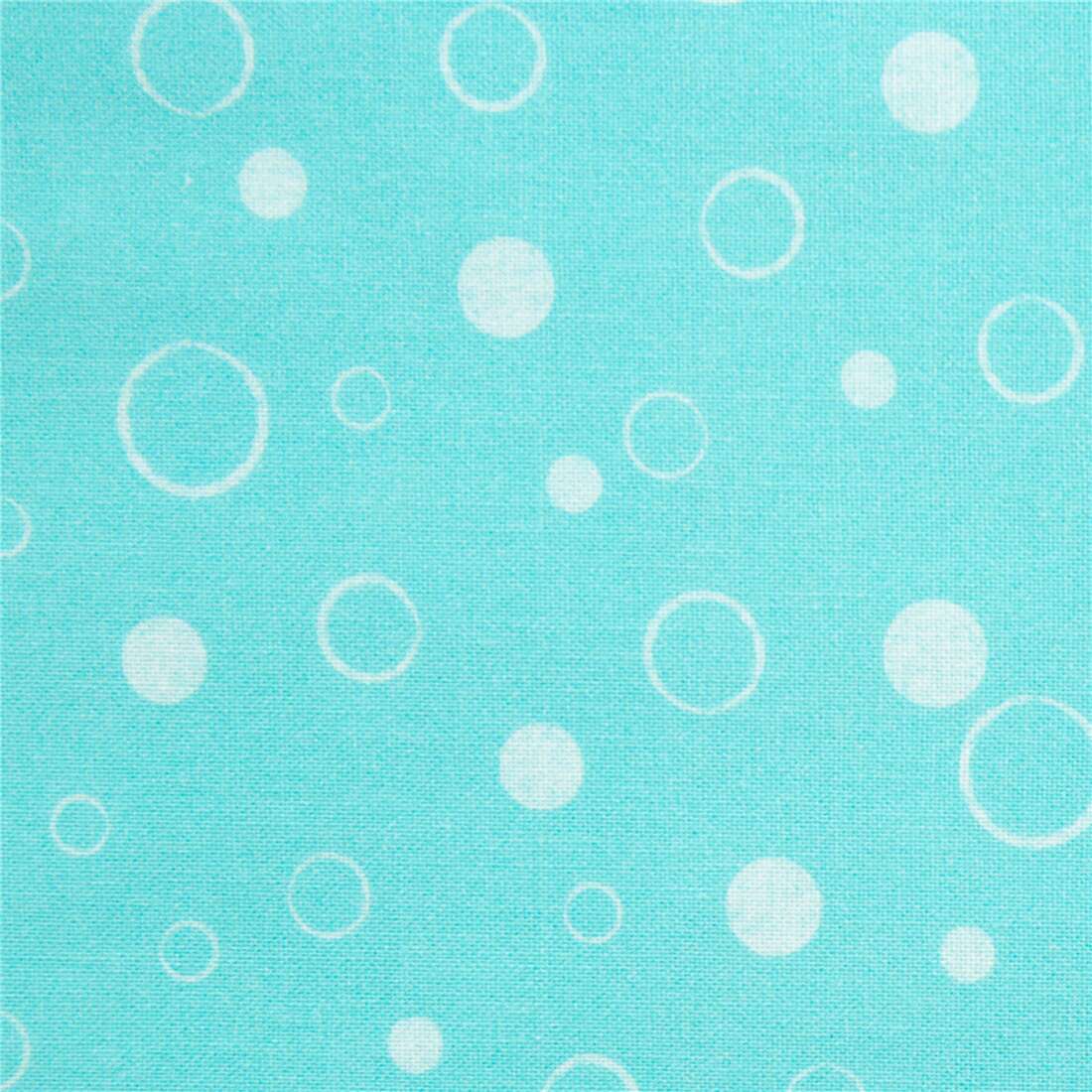 Aqua White Stamped Bubbles Fabric by Michael Miller - modes4u