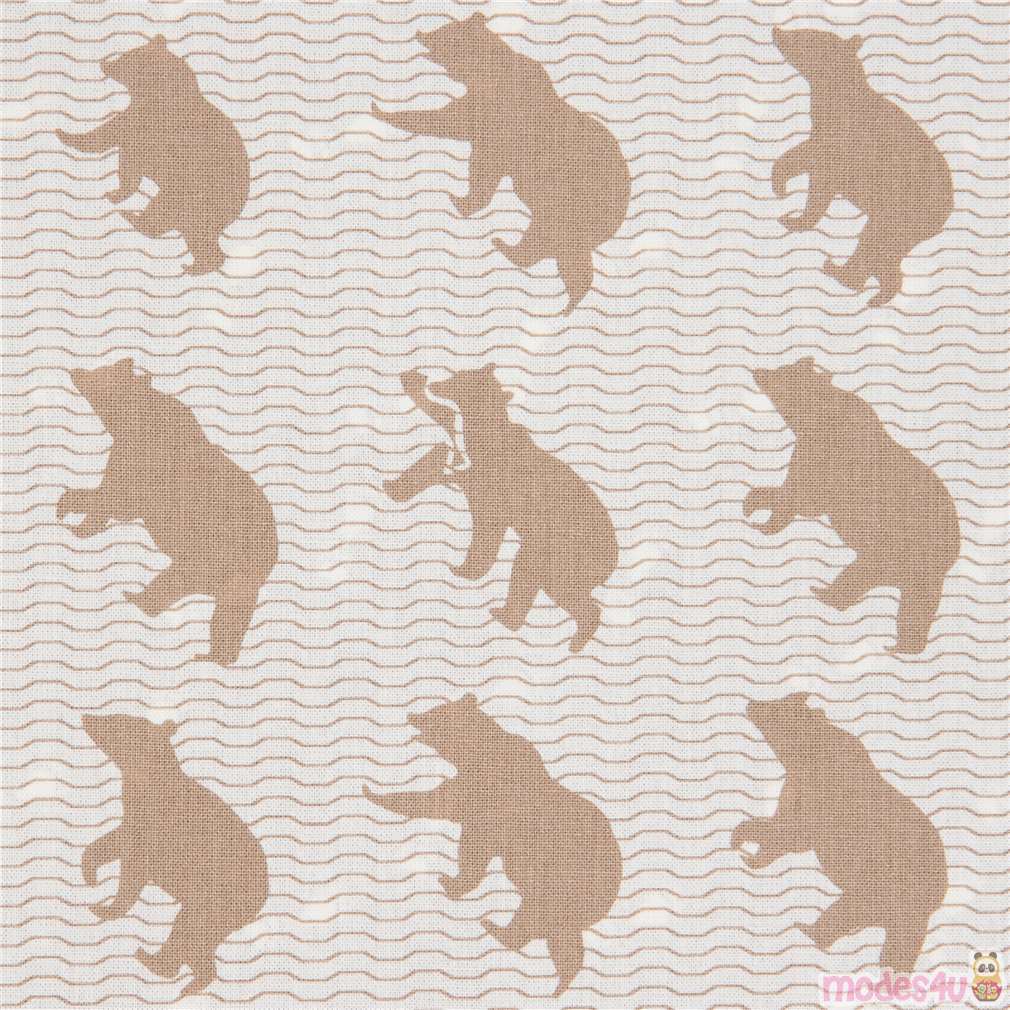bear and paw print double-sided brown Canvas fabric by Kokka Japan ...