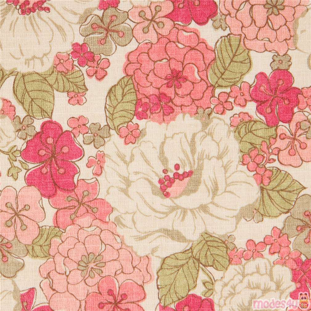 beige Dobby flower fabric by Kokka Fabric by Kokka - modes4u