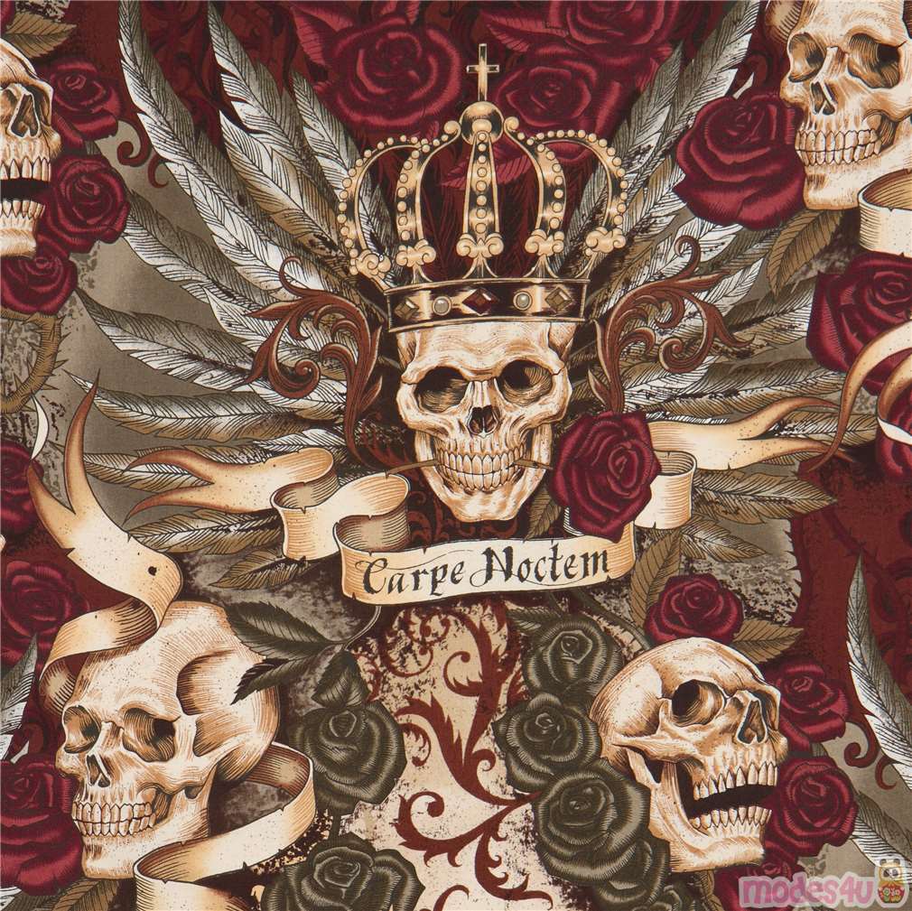 beige dark green Alexander Henry fabric skull rose Royal Fabric by ...