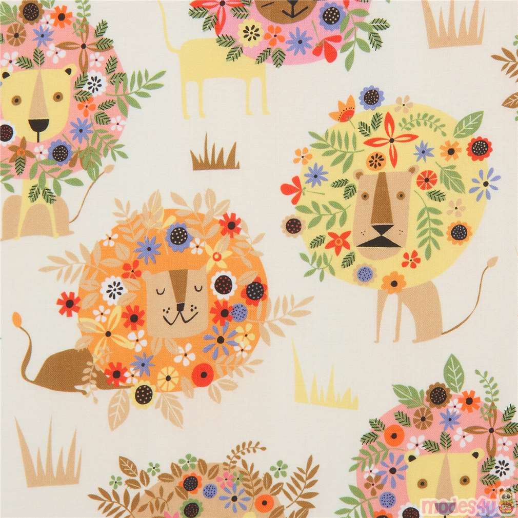 beige lion fabric by Quilting Treasures Fabric by Japanese Indie - modes4u
