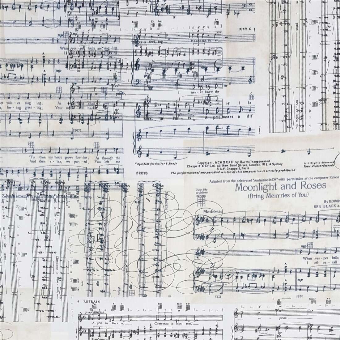 beige vintage music note fabric by Timeless Treasures Fabric by ...