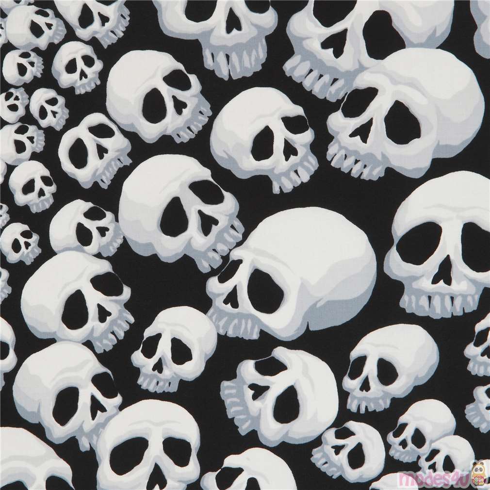 black Alexander Henry fabric white-grey skull - modeS4u