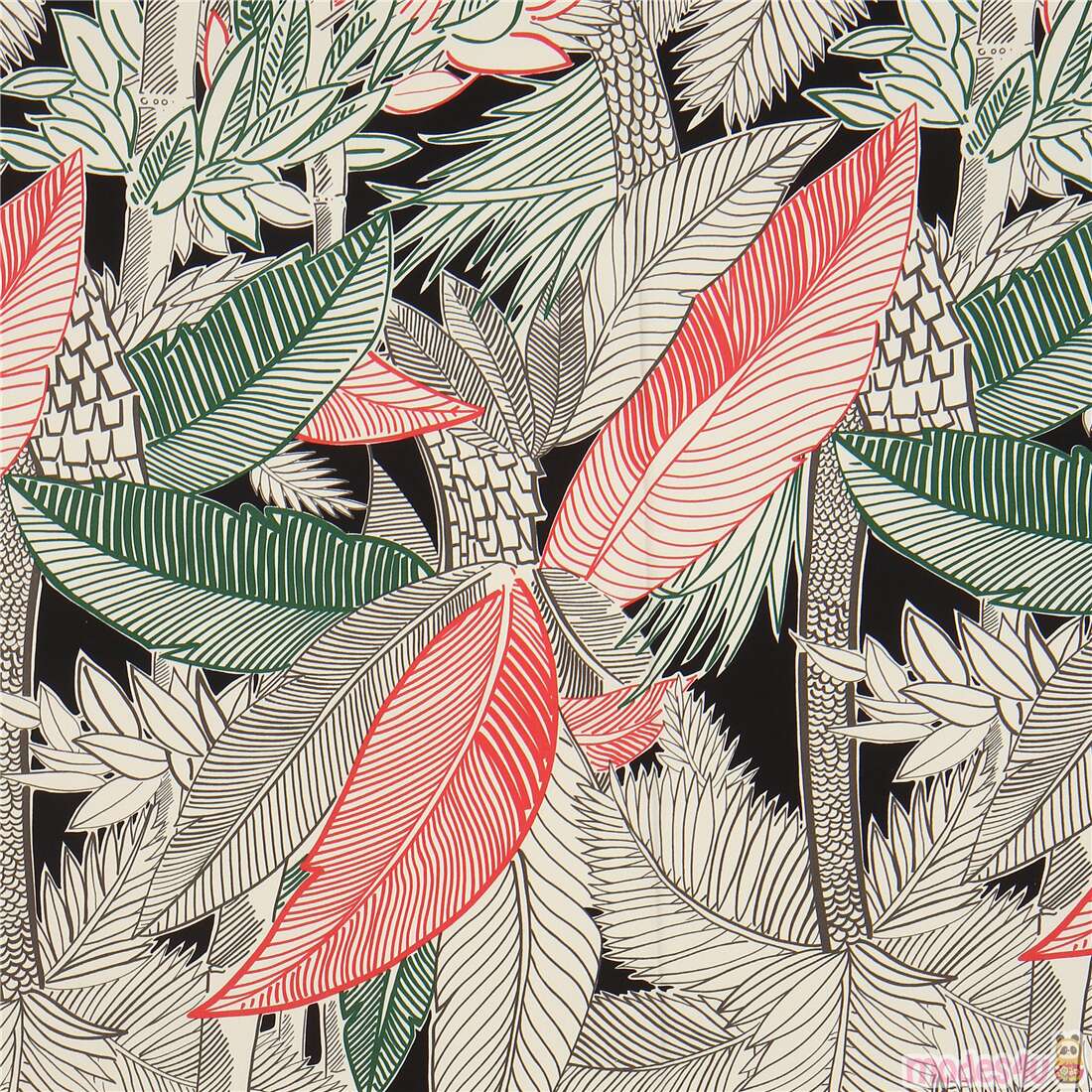 black Alexander Henry heavy oxford fabric with tropical leaves and ...