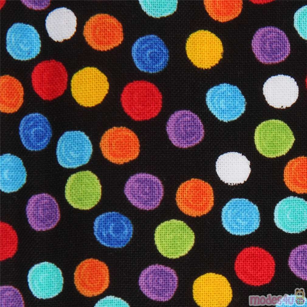 black Timeless Treasures fabric with colorful dots Fabric by Timeless ...