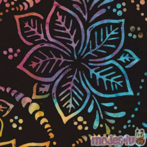 Tela batik negra de Timeless Treasures con flores y hojas de colores ...